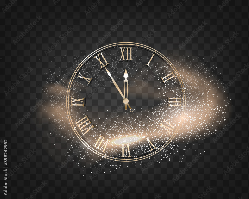 Round New Year clock with a magic effect on a transparent background ...