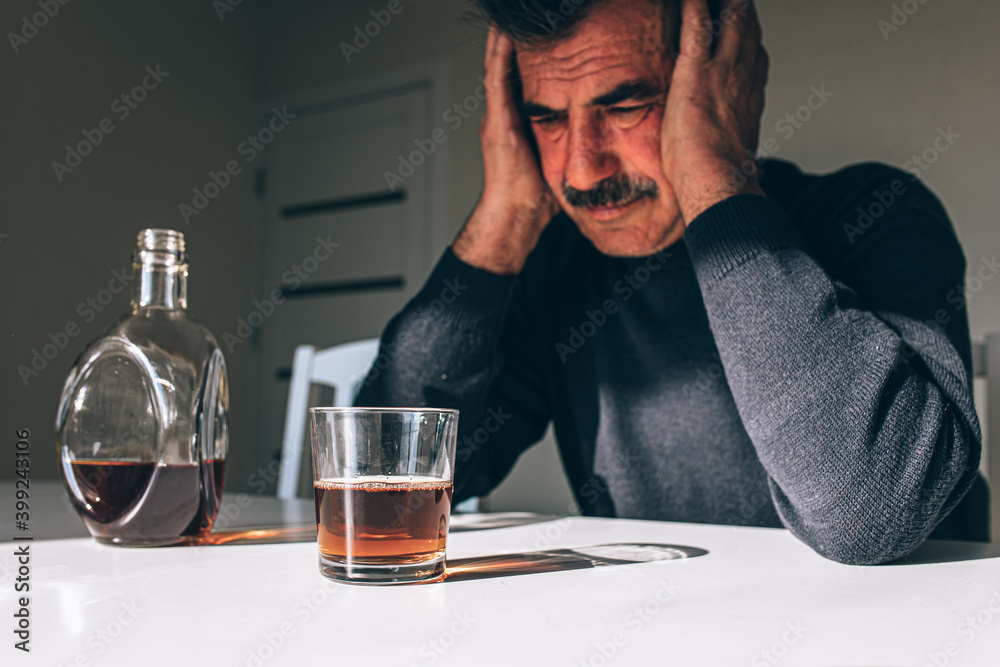 Desperate man falling into depression and becoming alcoholic. Despair ...