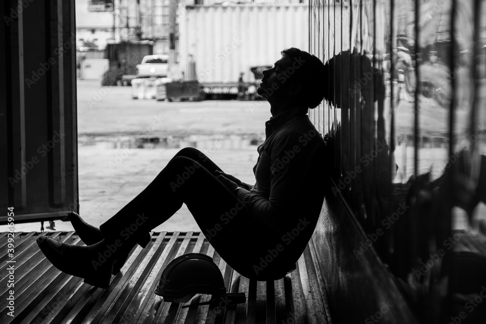 for Gray scale tone of shipping worker or businessman sitting in ...
