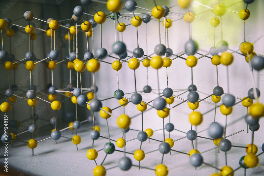 Old Wooden Molecular Model. Atomic Structure And Bonding. Stock Photo ...