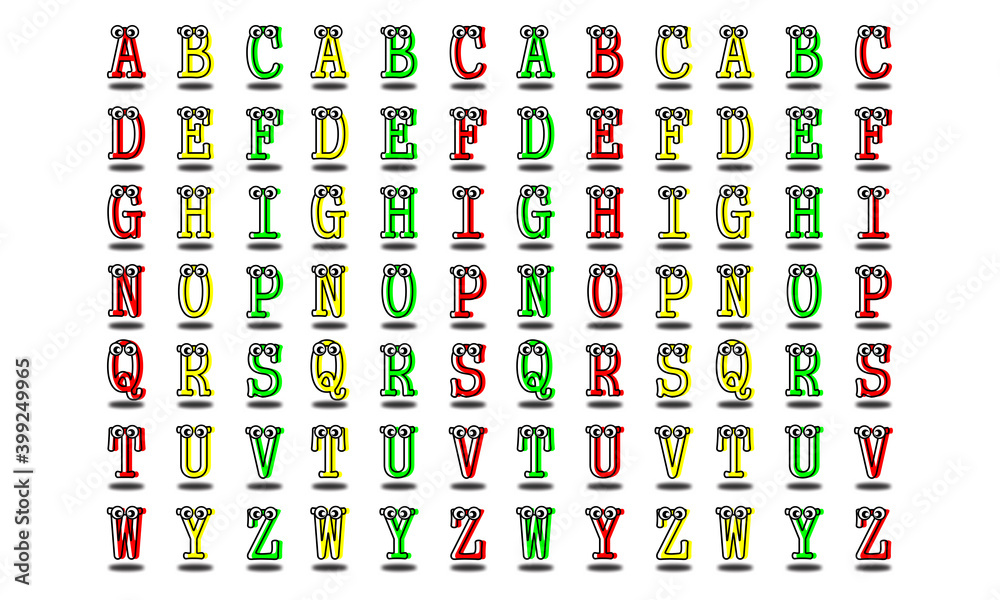 Cartoon letters ABCD Ilustration vector graphic Stock Vector | Adobe Stock