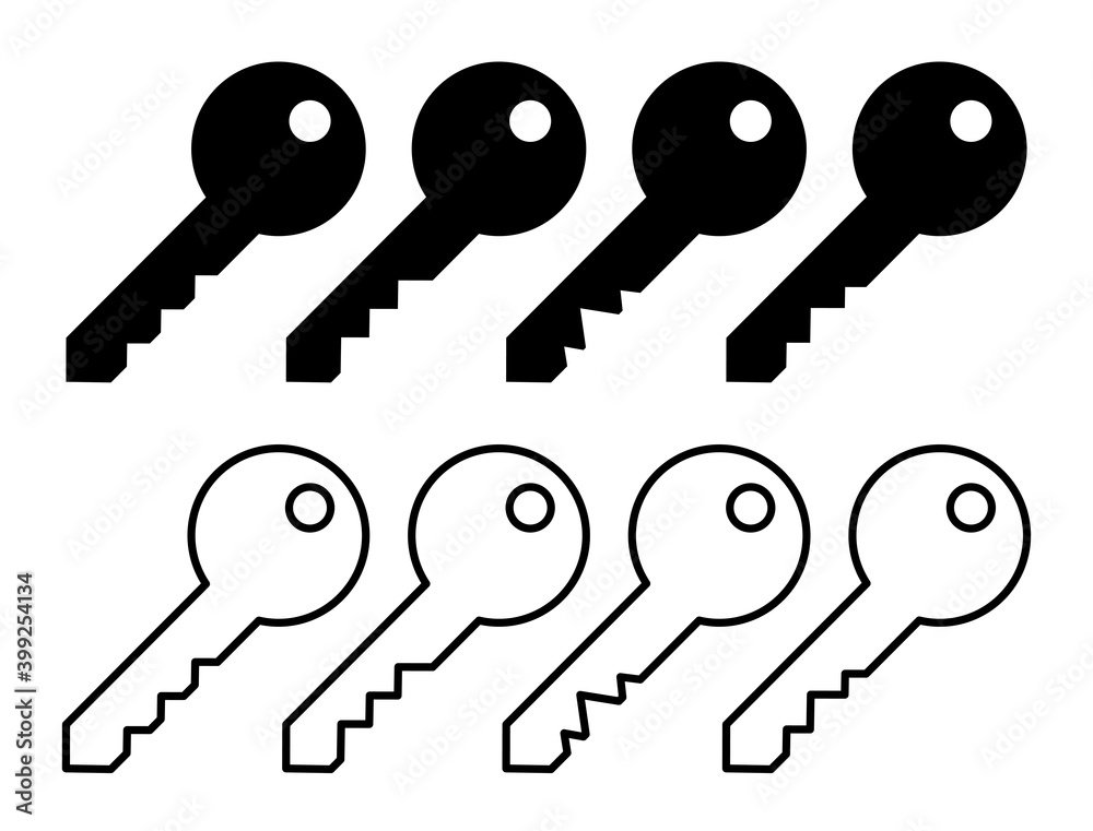 Key icon set. Black security symbol. Vector collection isolated on ...