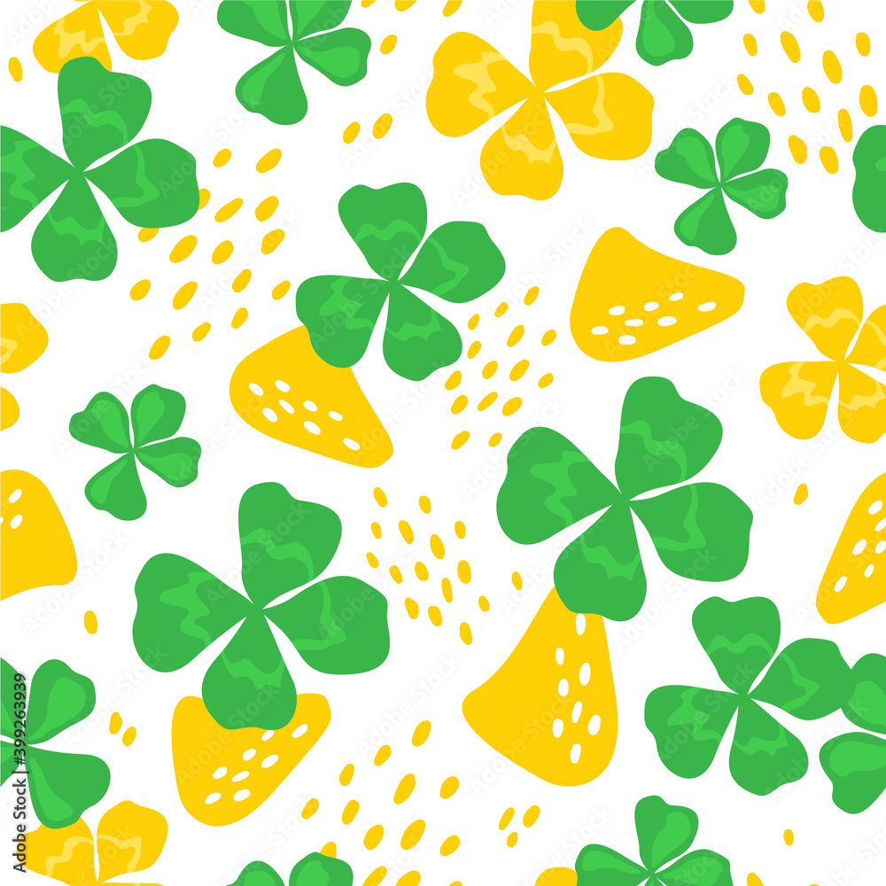 Vector seamless pattern of decorative four leaf clovers. Luck symbols ...