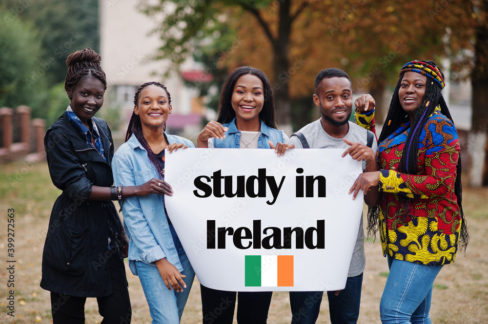Study in Ireland. Group of five african college students on campus at ...