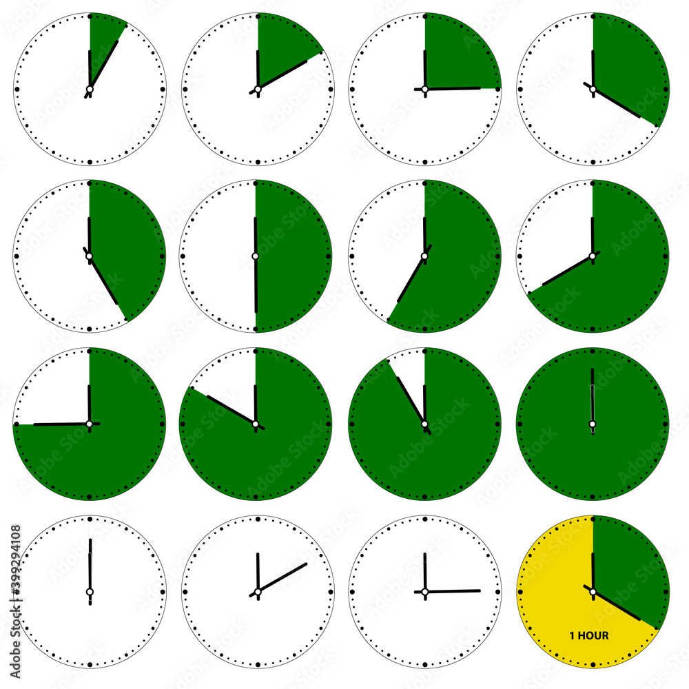 Vetor de Working time. Hourly intervals that represent time in five ...