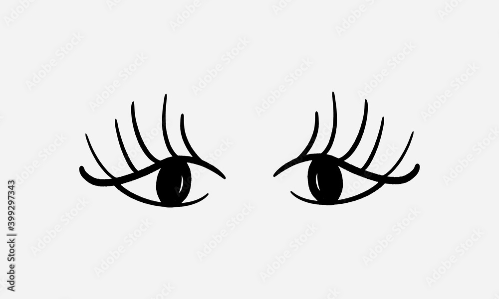 Hand drawn woman open eyes icon and full lashes. Universal Interface ...