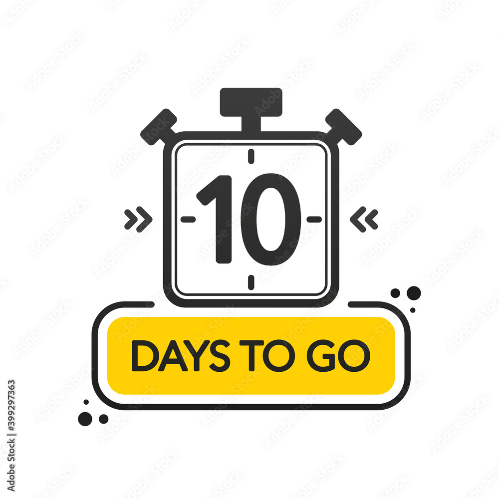 Ten Days to go. Flat style on white background. Countdown timer. Vector ...