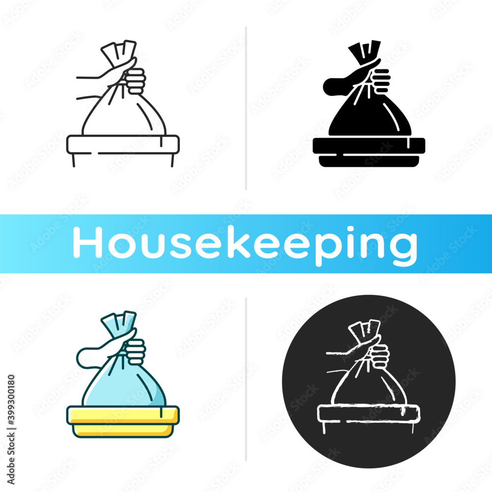 Taking out trash icon. Linear black and RGB color styles. Waste ...