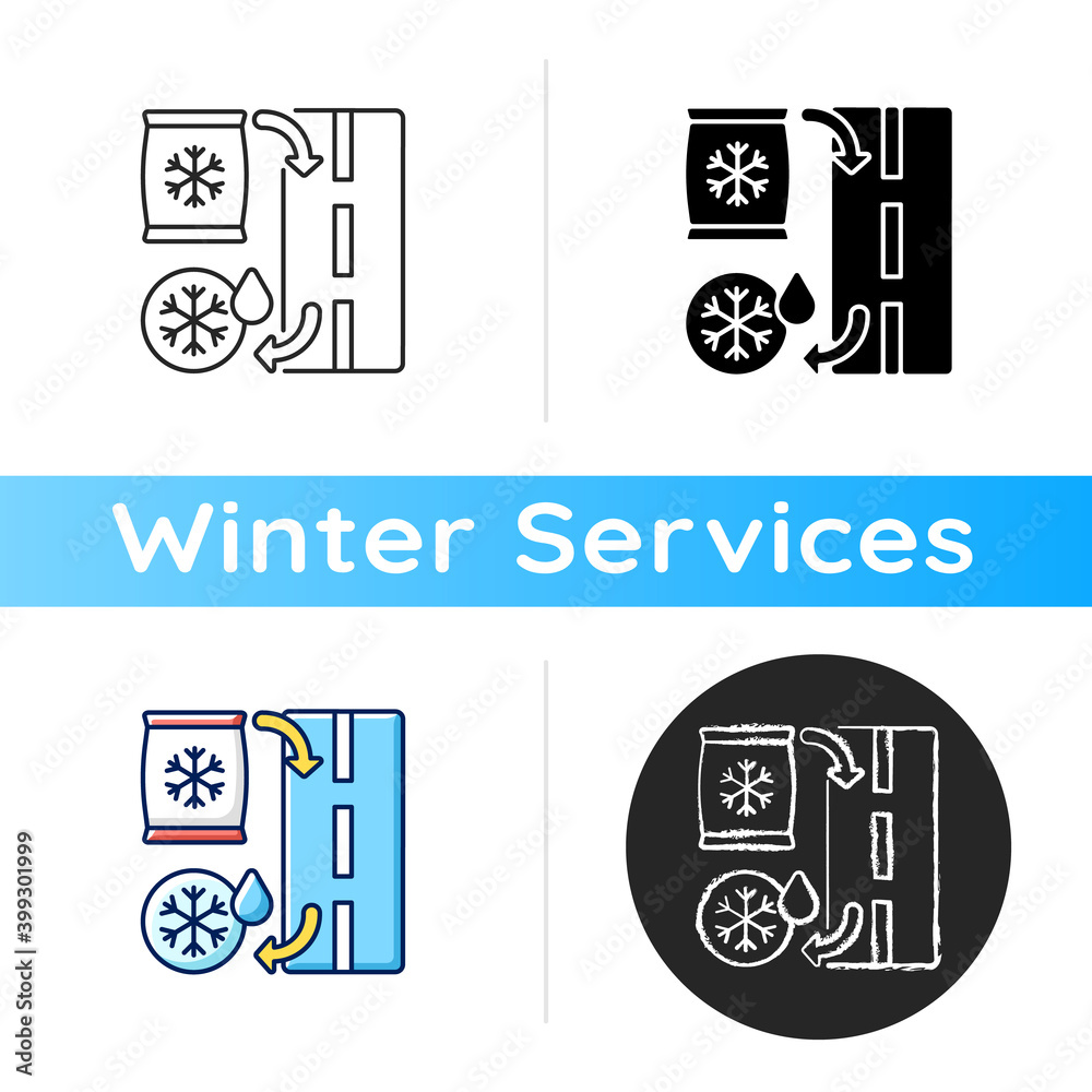De icing icon. Removing ice covering from roads. Help cars and people ...
