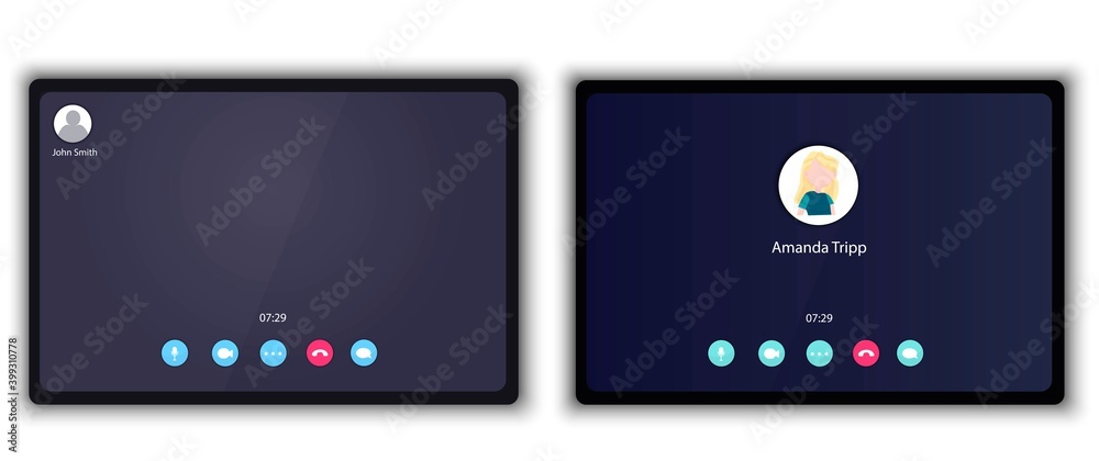 Application for video communication. Web interface with buttons for ...