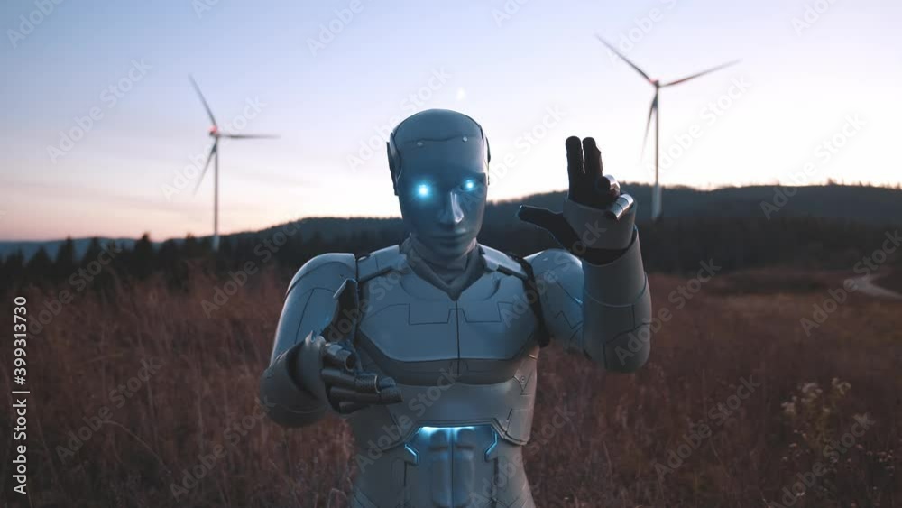Innovative cybernetic human-like robot interacting virtual hologram ...