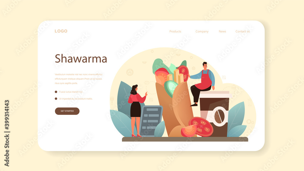 Shawarma street food web banner or landing page. Chef cooking Stock ...