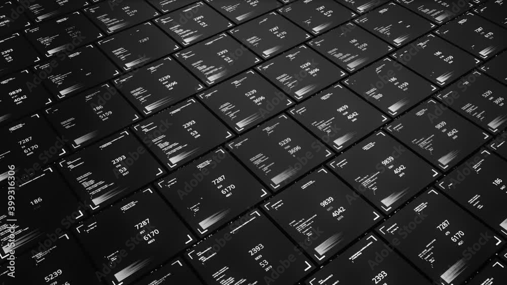 3D cells with numbers. Animation. Futuristic background with computer data in 3D cells. Changing ...