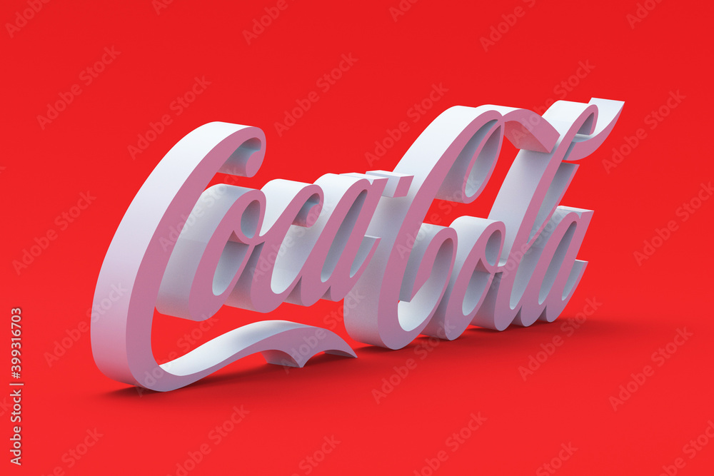 Coca-Cola logo of white color on red background. International brand of ...