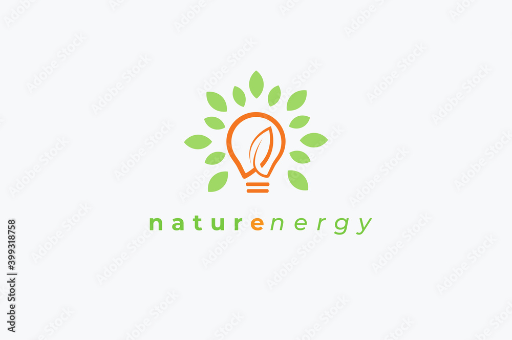 Nature energy logo, leaf and bulb icon combination, usable for business ...