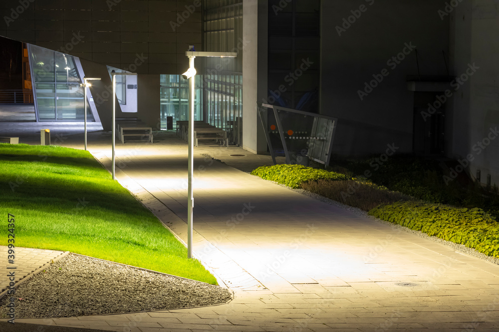 modern university campus with modern illumination at night Stock Photo ...