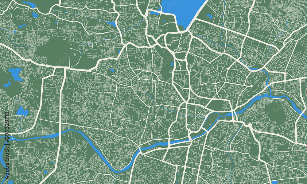 Detailed map of Hyderabad city, linear print map. Cityscape panorama ...