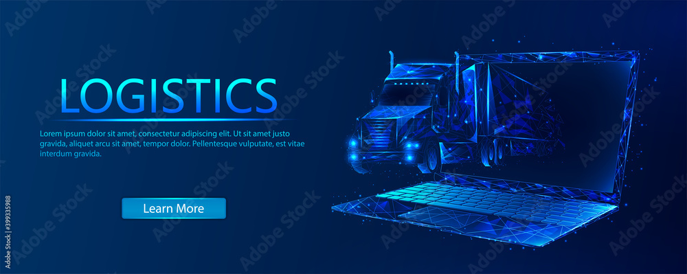 Truck. Logistics and distribution vector color wireframe mesh.Logistics ...