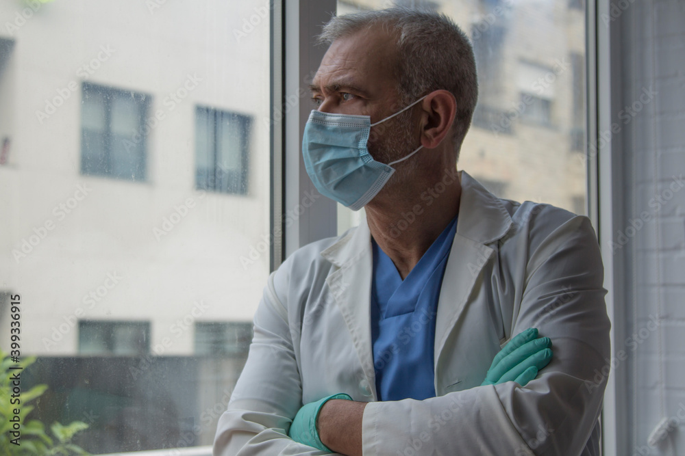 Biology and science. Doctor wearing protection face mask. Virus or ...