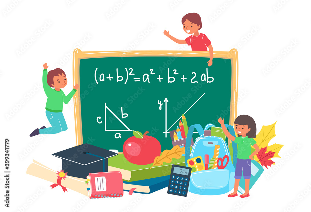 Education school with blackboard, vector illustration. Student child ...