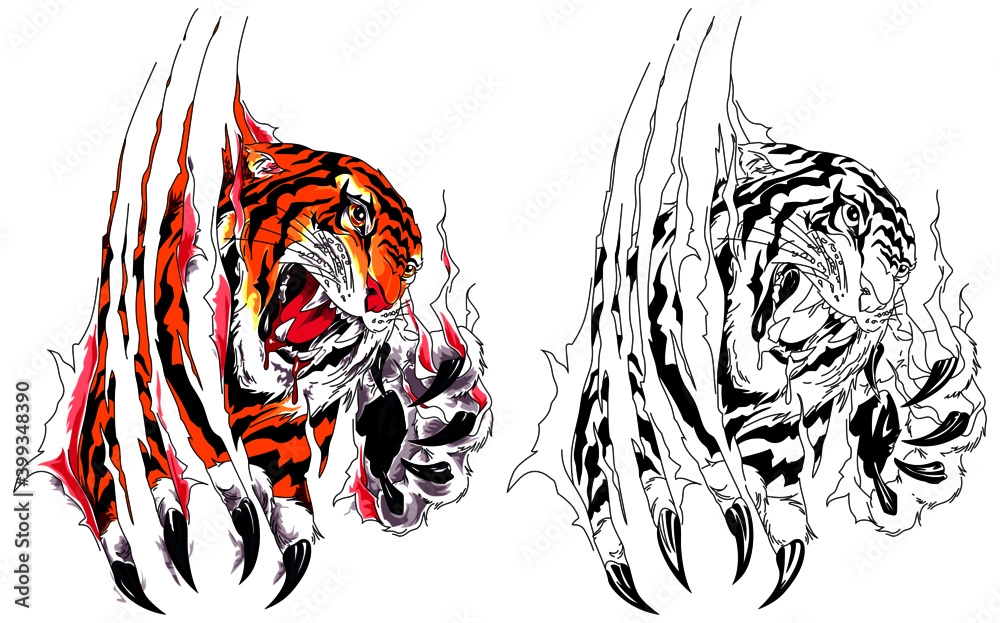 Tiger Ripping Skin Tattoo