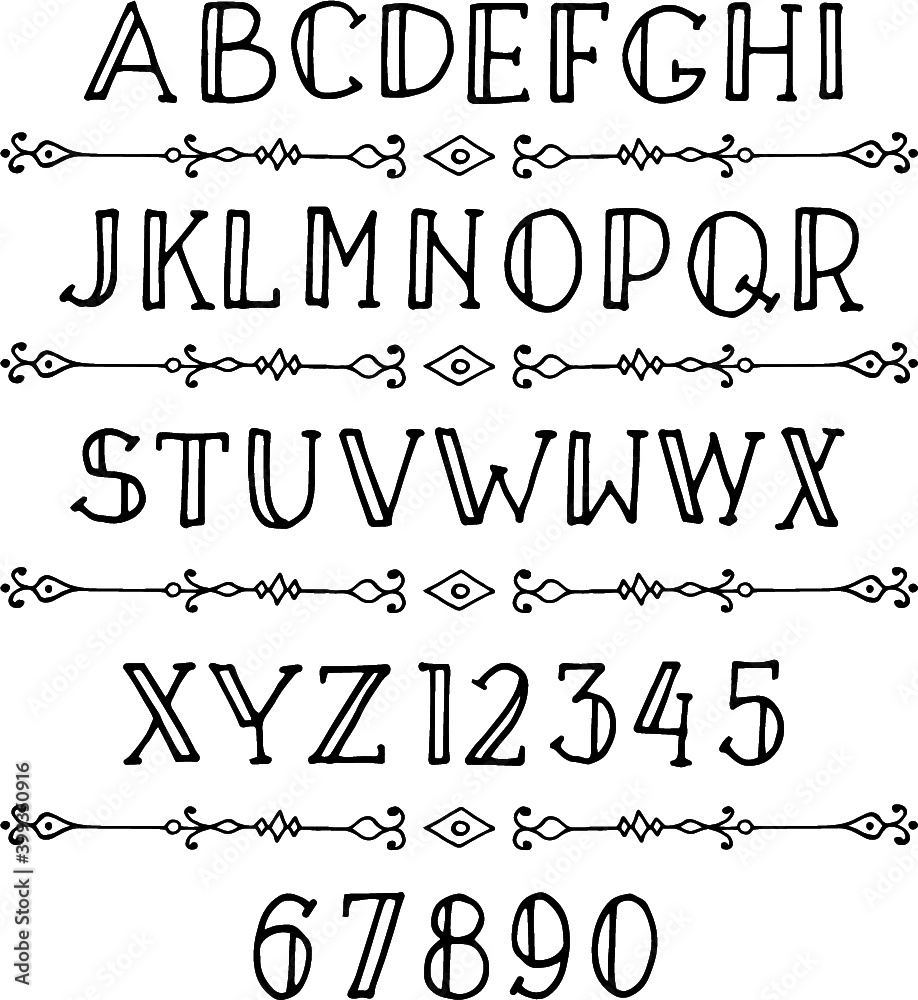 The Latin alphabet hand-drawing. Vector English letters for menu design ...