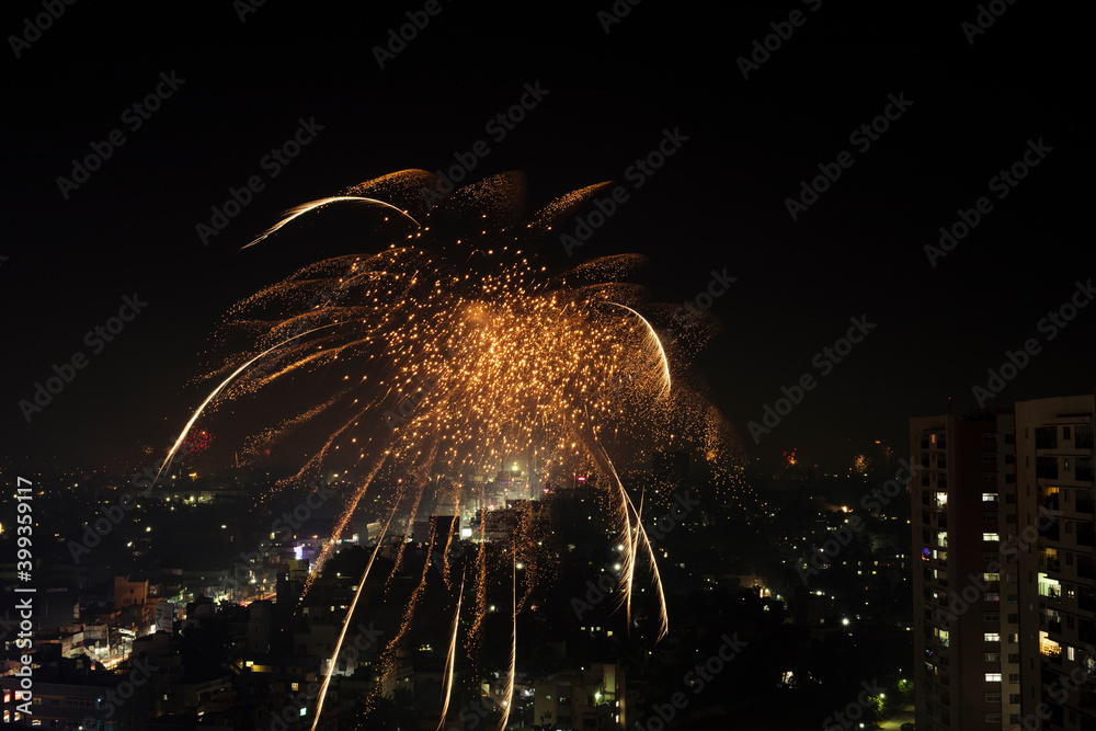 Fireworks in the Sky in Diwali Festival. Diwali is biggest festival of ...