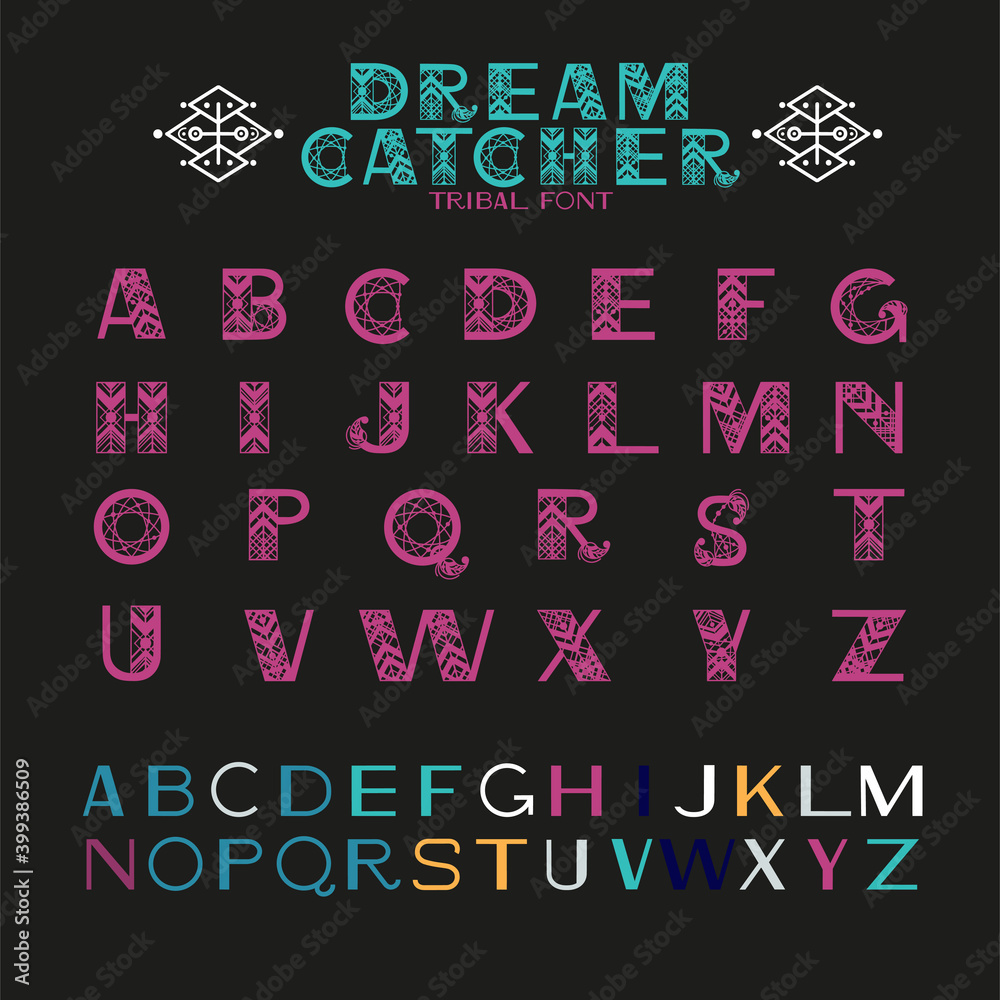 Vetor de Tribal Alphabet. Letters, numbers and symbols in geometric ...