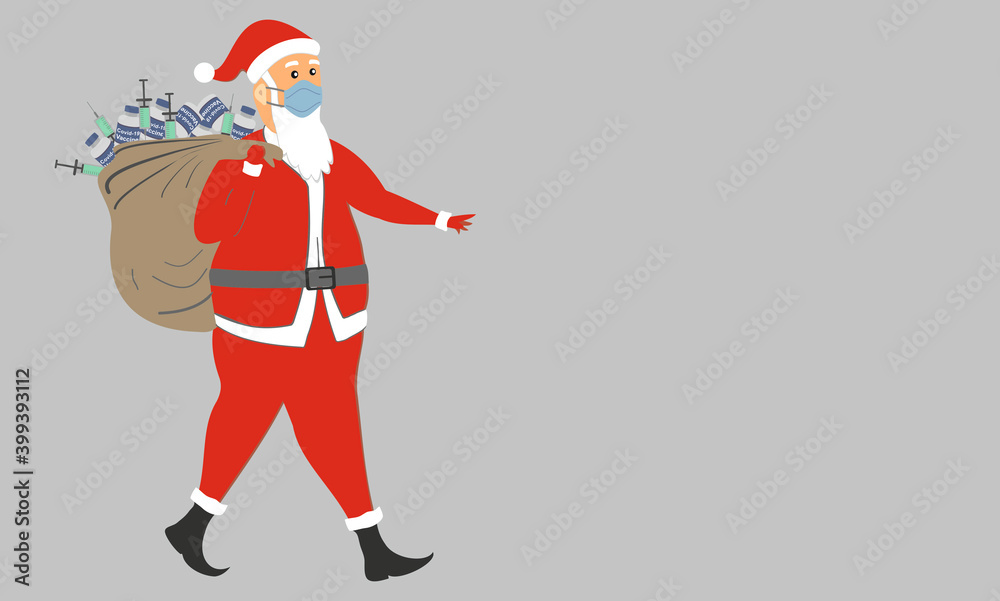 Santa Claus carrying a new year christmas gift. Covid-19 vaccine. New ...