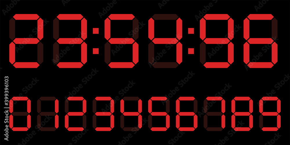 red digital clock number set. Electronic Counter, calculator number ...