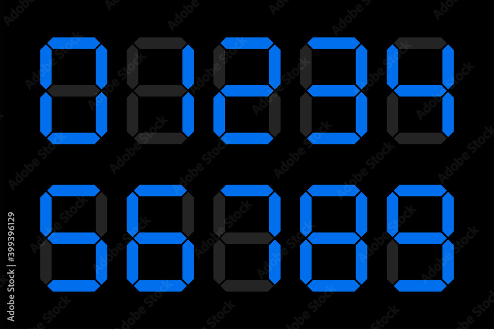 collection of blue digital clock number. Electronic Counter, calculator ...