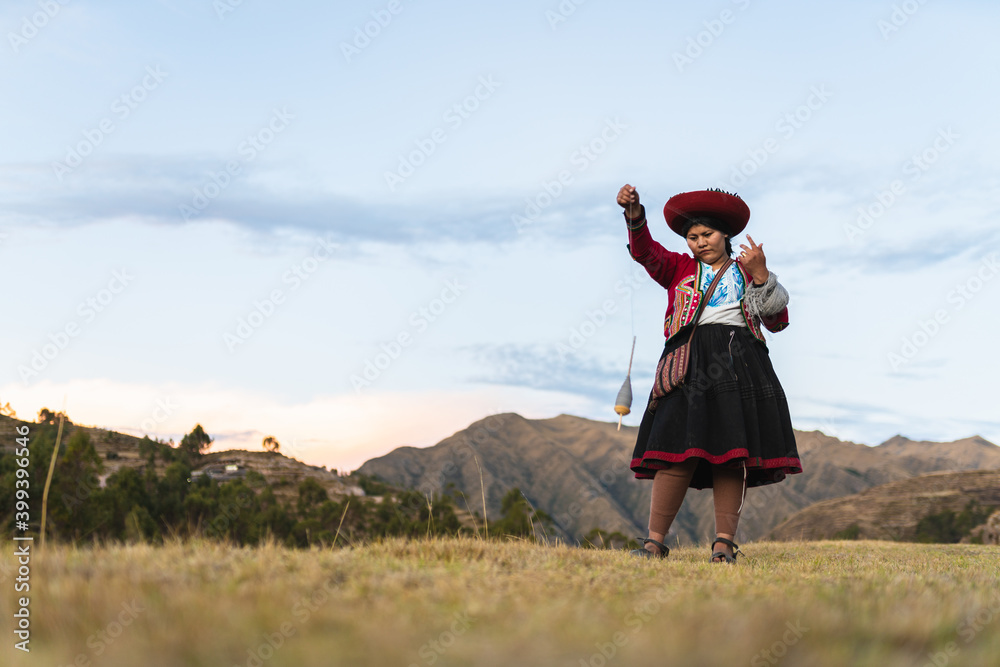 Peruvian weaver in traditional clothes Stock Photo | Adobe Stock