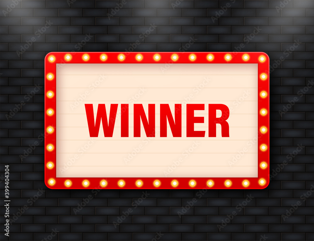 3d retro winner for banner design. Win prize. Vector background. Retro ...