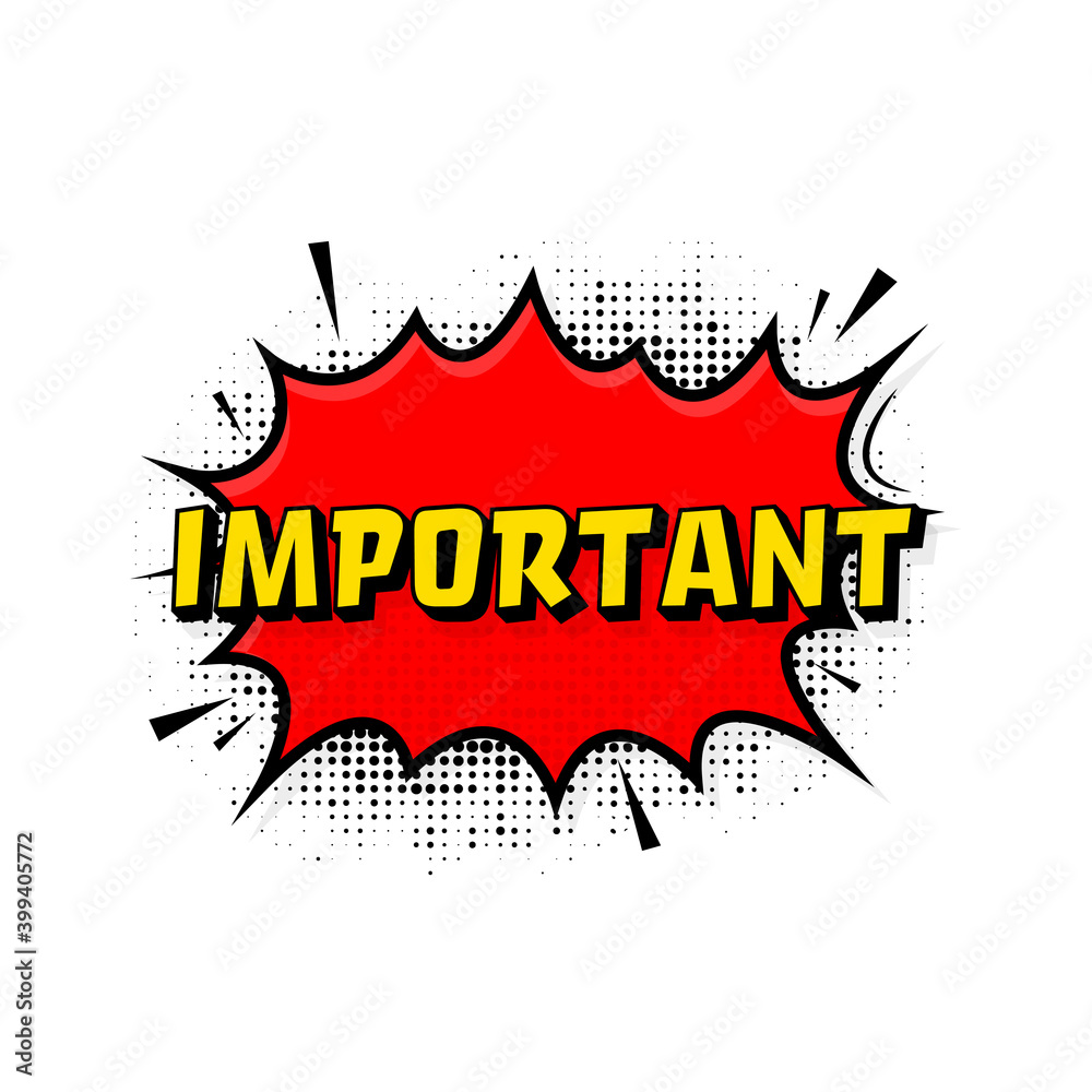 Important in vintage style. Cartoon style vector. Pop art. Vector text ...