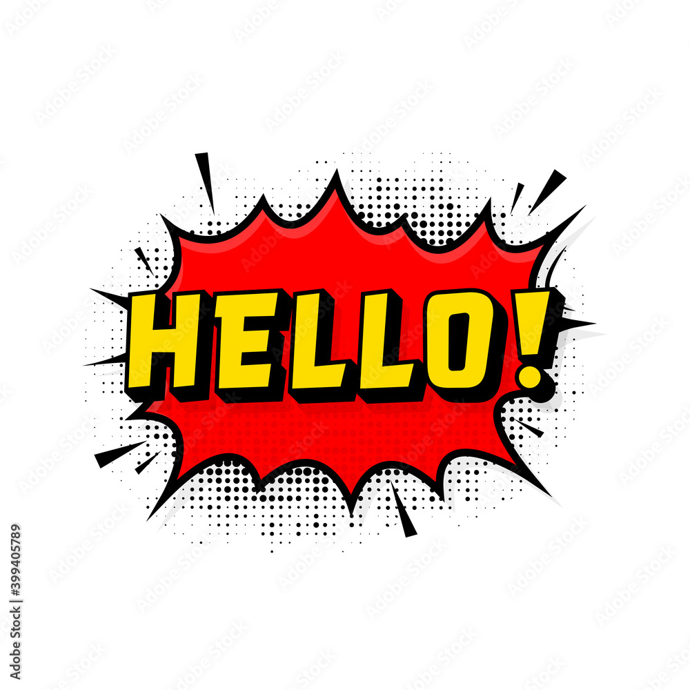Hello in vintage style. Cartoon style vector. Pop art. Vector text. Wow ...