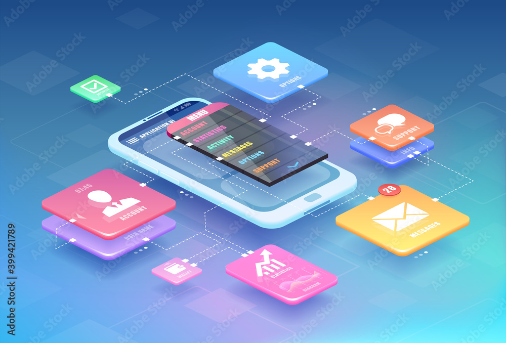 User interface and experience concept. Vector of a smart phone with ...