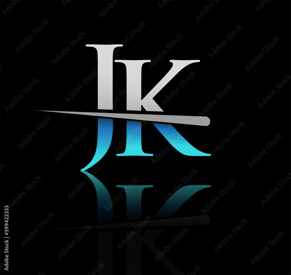 initial logotype letter JK company name colored blue and silver swoosh ...