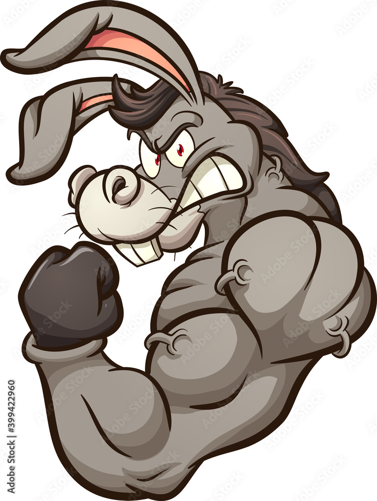 Strong donkey mascot flexing it's arm. Vector clip art illustration ...