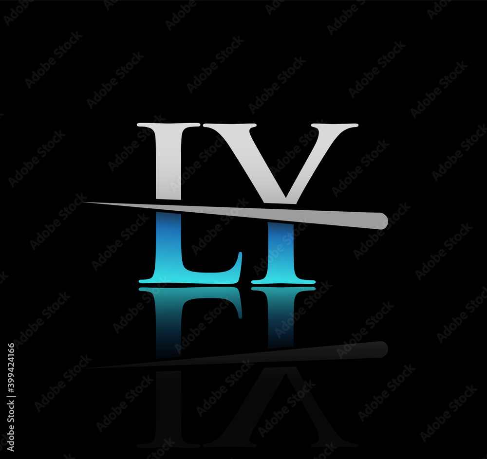 initial logotype letter LY company name colored blue and silver swoosh ...