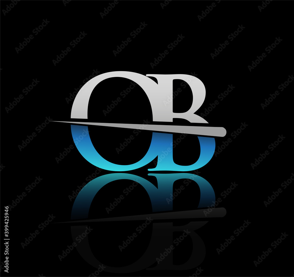 initial logotype letter OB company name colored blue and silver swoosh ...