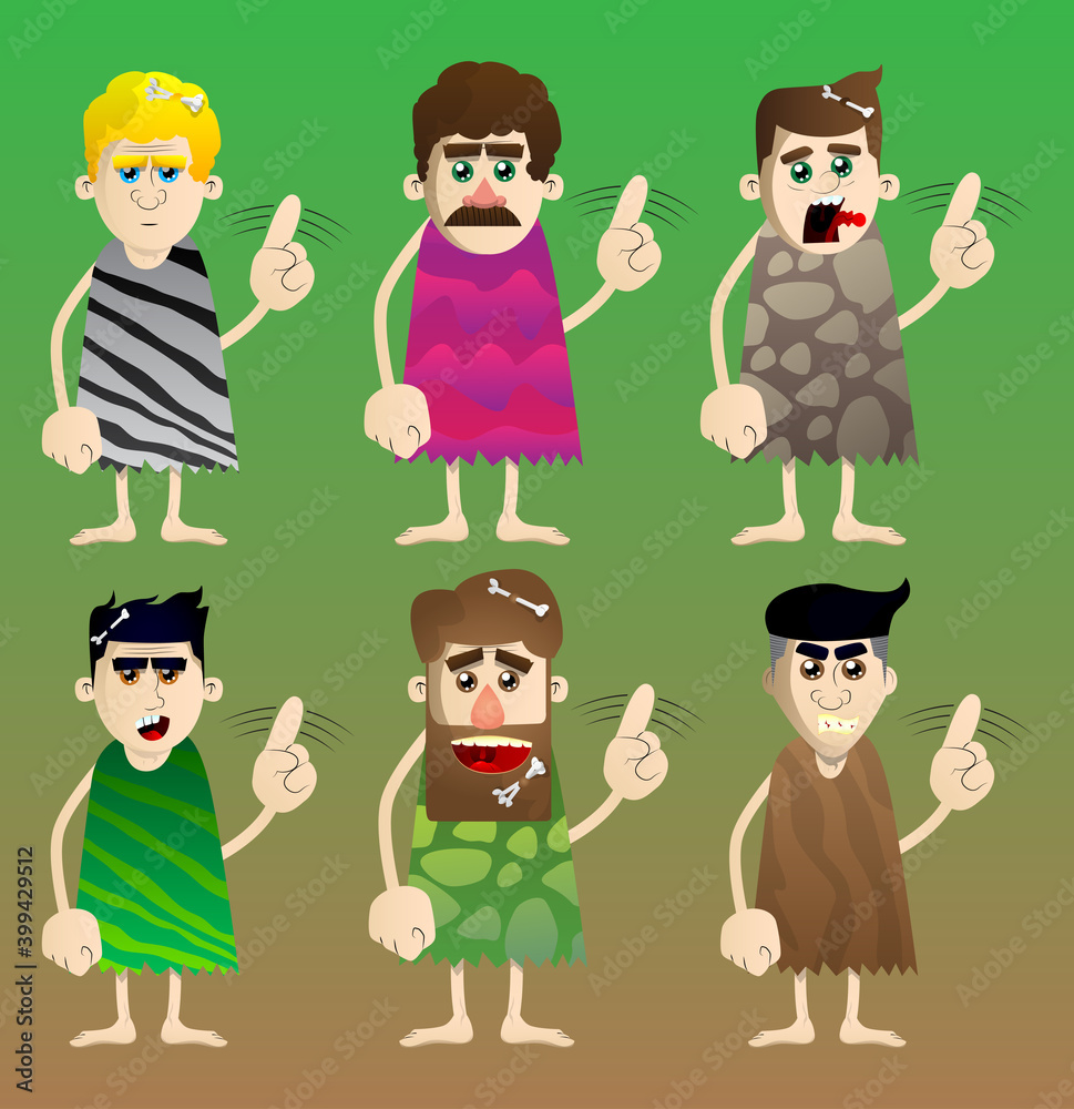 Cartoon caveman saying no with his finger. Vector illustration of a man ...