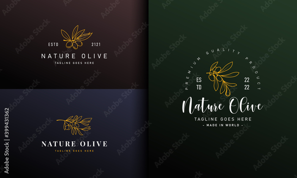 Luxury olive logo design collection. Vector illustration of Golden ...