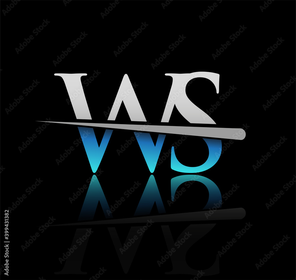 initial logotype letter WS company name colored blue and silver swoosh ...