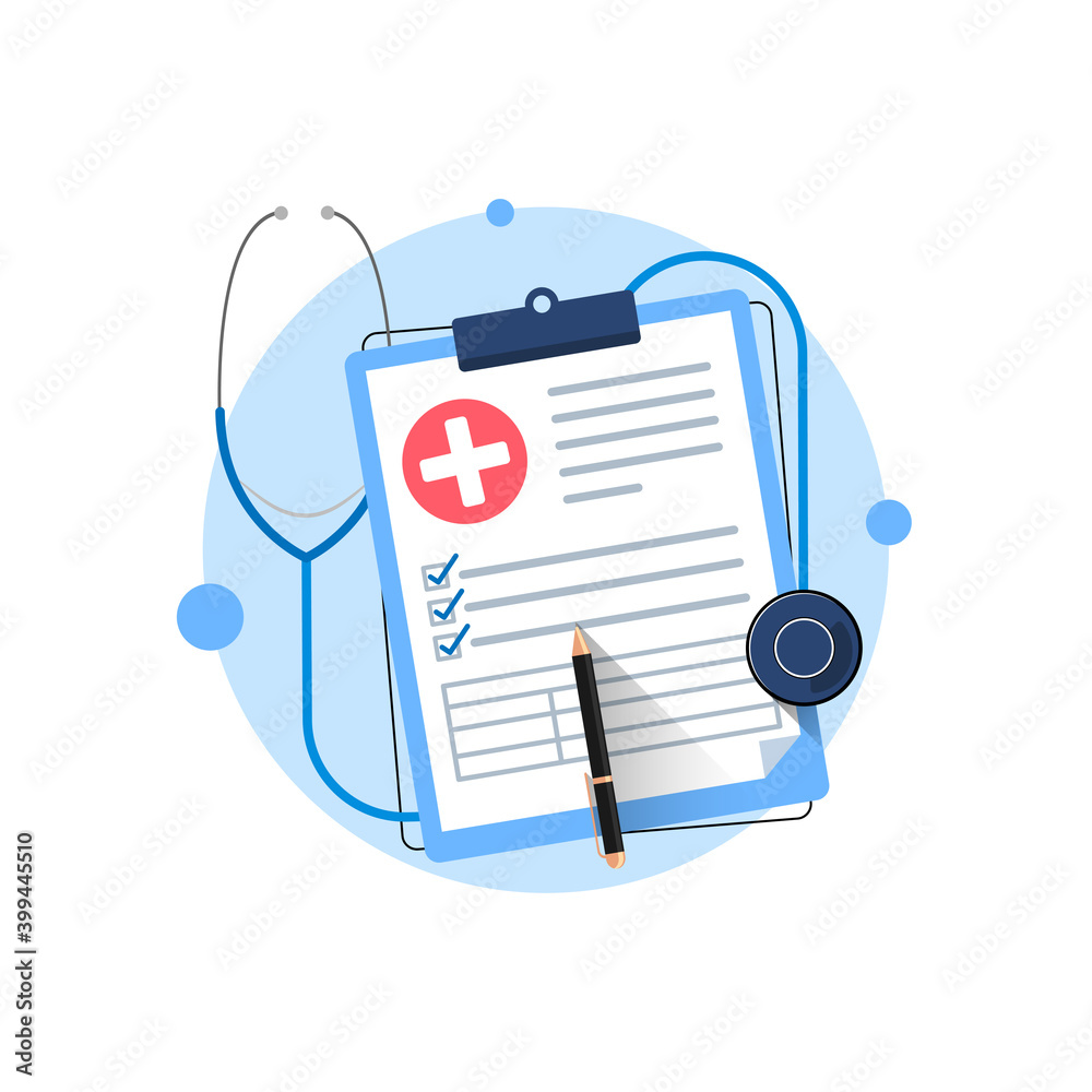 clipboard with stethoscope, medical check form report, health checkup ...