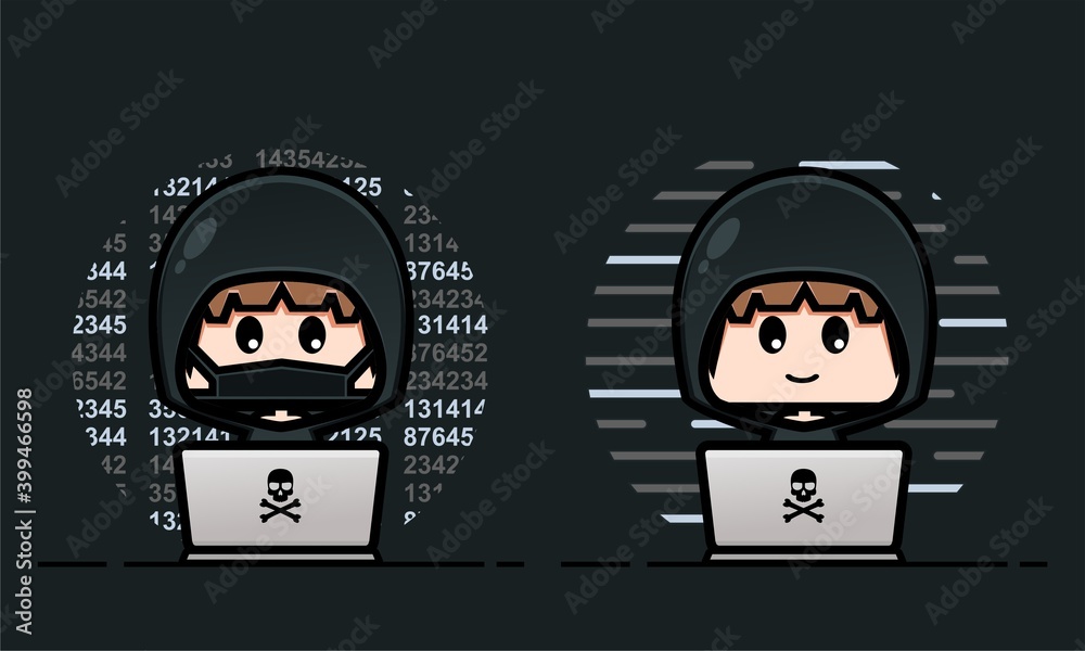 Cute character progammer or hacker. Cute anonymous in front of the ...