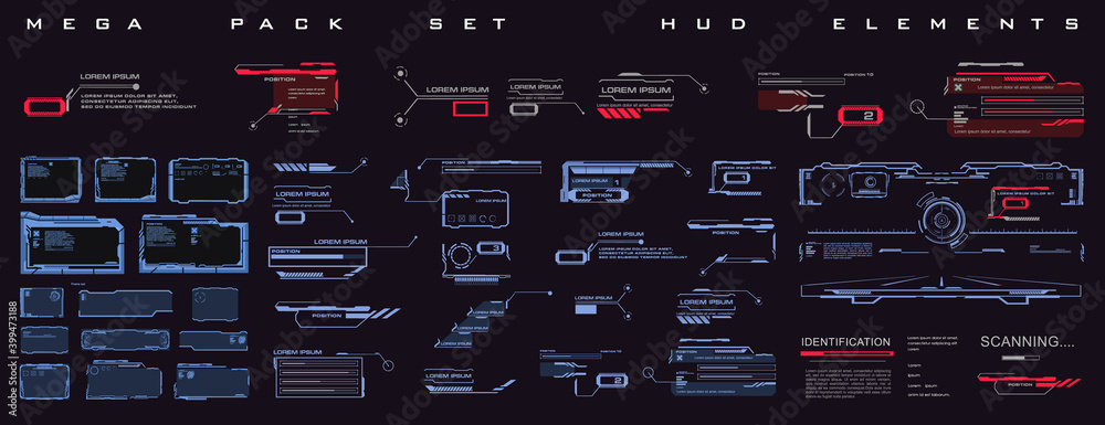 Mega pack set HUD elements in cyber style. Techno frames, callouts ...
