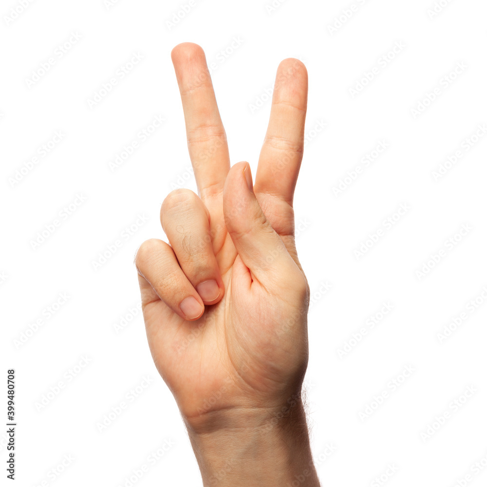 Man showing letter K isolated on white background, closeup. Finger ...