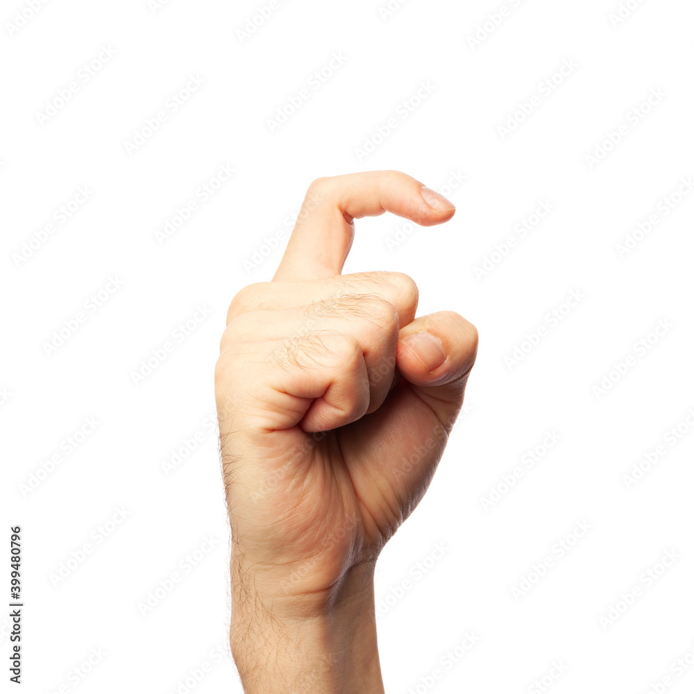 Man showing letter X isolated on white background, closeup. Finger ...