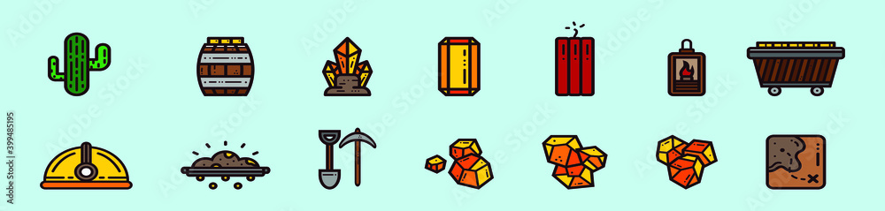 set of gold rush cartoon icon design template with various models ...