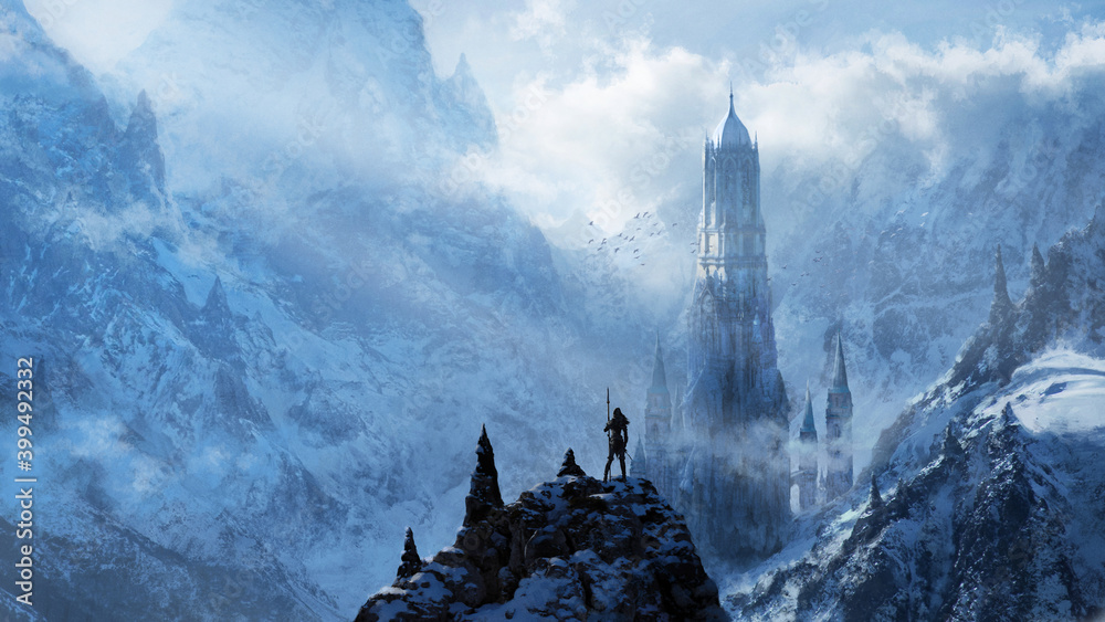Fantasy frozen tower - digital illustration Stock Illustration | Adobe ...